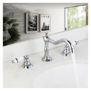 MISSCELL Chrome Brass Bathroom Faucet Hot & Cold Bathtub Mixer Faucet Deck Mounted Wash Basin Sink Faucet Ceramic Handles ，Faucet, LL-662