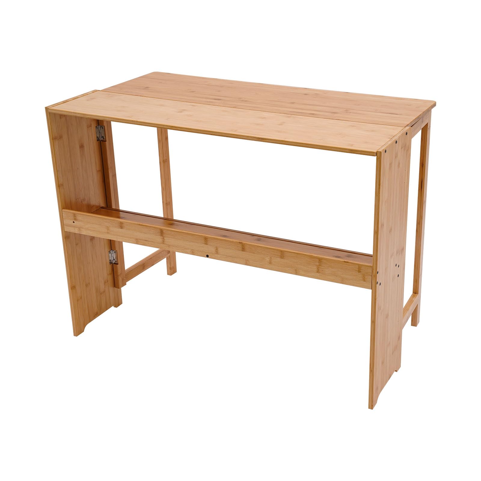 TrueyEssence Folding Desk, Small Computer Table with Bookshelf Writing Desk Laptop Desk Vanity Table Bamboo Workstation for Home Office Wood Color