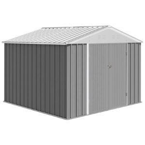 zstar 7.5 x 8.5 ft outdoor storage shed, garden tool storage shed with sloping roof and lockable double door for backyard patio lawn to store bikes, tools, lawnmowers, grey