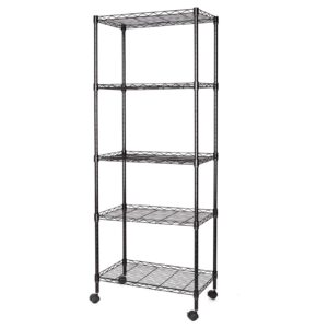 5-tier utility shelves,adjustable heavy duty storage shelving with wheel casters,660lbs capacity,metal standing storage shelf for garage,office,restaurant,kitchen,23.23''w x 13.4''d x 71''h