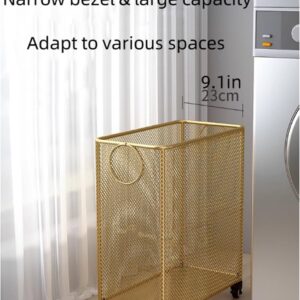 Laundry Hamper with Handles & Rolling Wheels, Metal Laundry Basket with Wheels, Light Luxury Style Laundry Hamper, for Bathroom,Laundry Room（Size:16.9 * 9.1 * 17.7in） (Color : Gold)