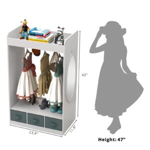 Shyneer Dress Up Storage with Mirror, Girls Armoire with Non-Woven Drawers, Open Costume Closet with Hanging Rack (White)