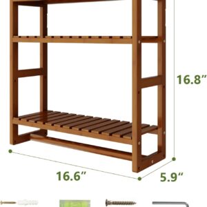 Galood Over The Toilet Storage Bathroom Organizers and Storage Shelves Adjustable 3 Tiers Floating Shelves for Wall Mounted Shelves with Hanging Rod (Brown)