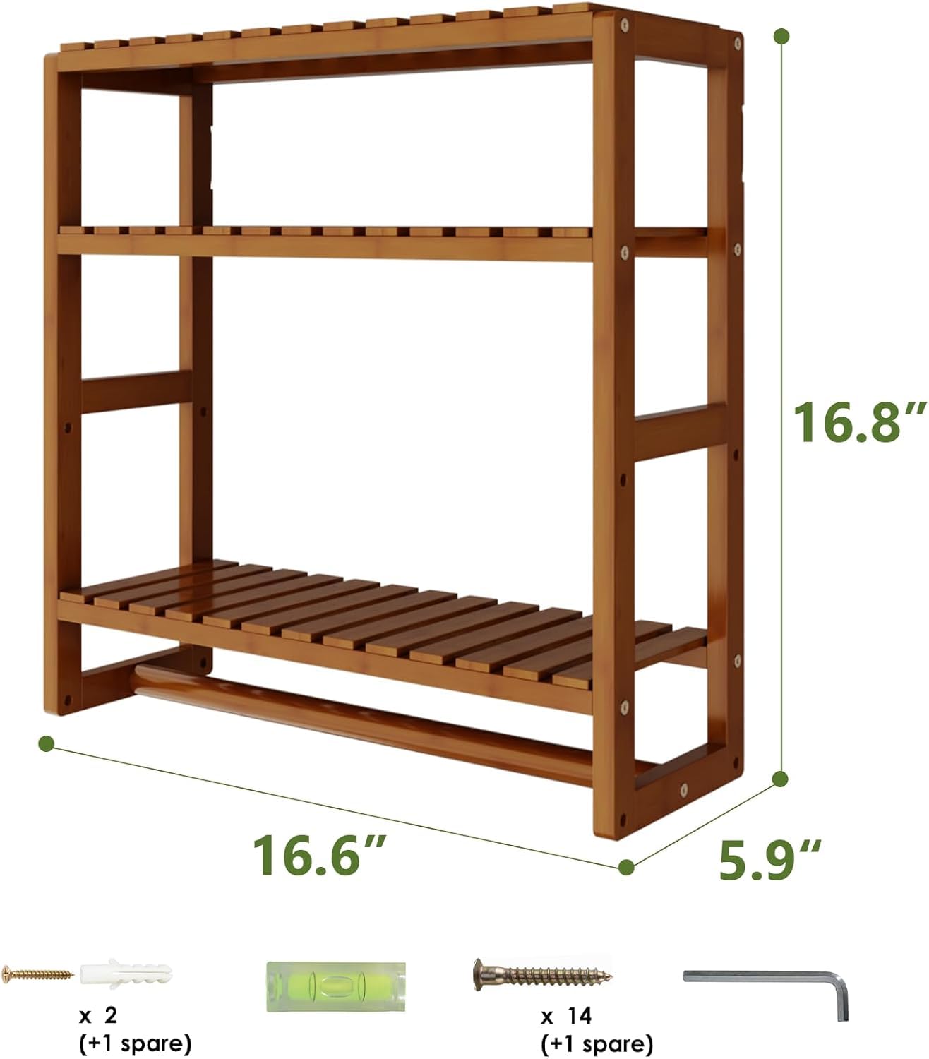 Galood Over The Toilet Storage Bathroom Organizers and Storage Shelves Adjustable 3 Tiers Floating Shelves for Wall Mounted Shelves with Hanging Rod (Brown)