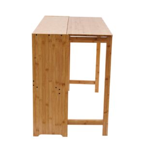 TrueyEssence Folding Desk, Small Computer Table with Bookshelf Writing Desk Laptop Desk Vanity Table Bamboo Workstation for Home Office Wood Color