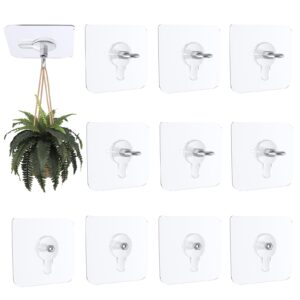 12 pcs heavy duty adhesive ceiling hooks, no drill self adhesive ceiling hanging hook steel no nail ceiling wall hangers for indoor outdoor hanging plants lanterns wind chimes