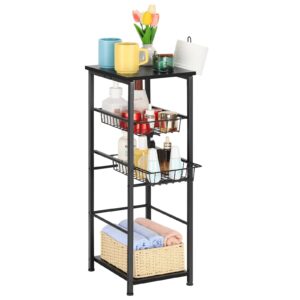 szjuanwang freestanding bathroom shelf toilet paper storage cabinet bathroom storage shelf stand 4 tier open shelving unit towel storage organizer for bathroom living room pantry black