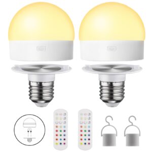 histar rechargeable light bulbs for sconce and lamp with remote, rgb, timer, dimmable, e26 battery operated light bulb, 3 color temperature, 2pack