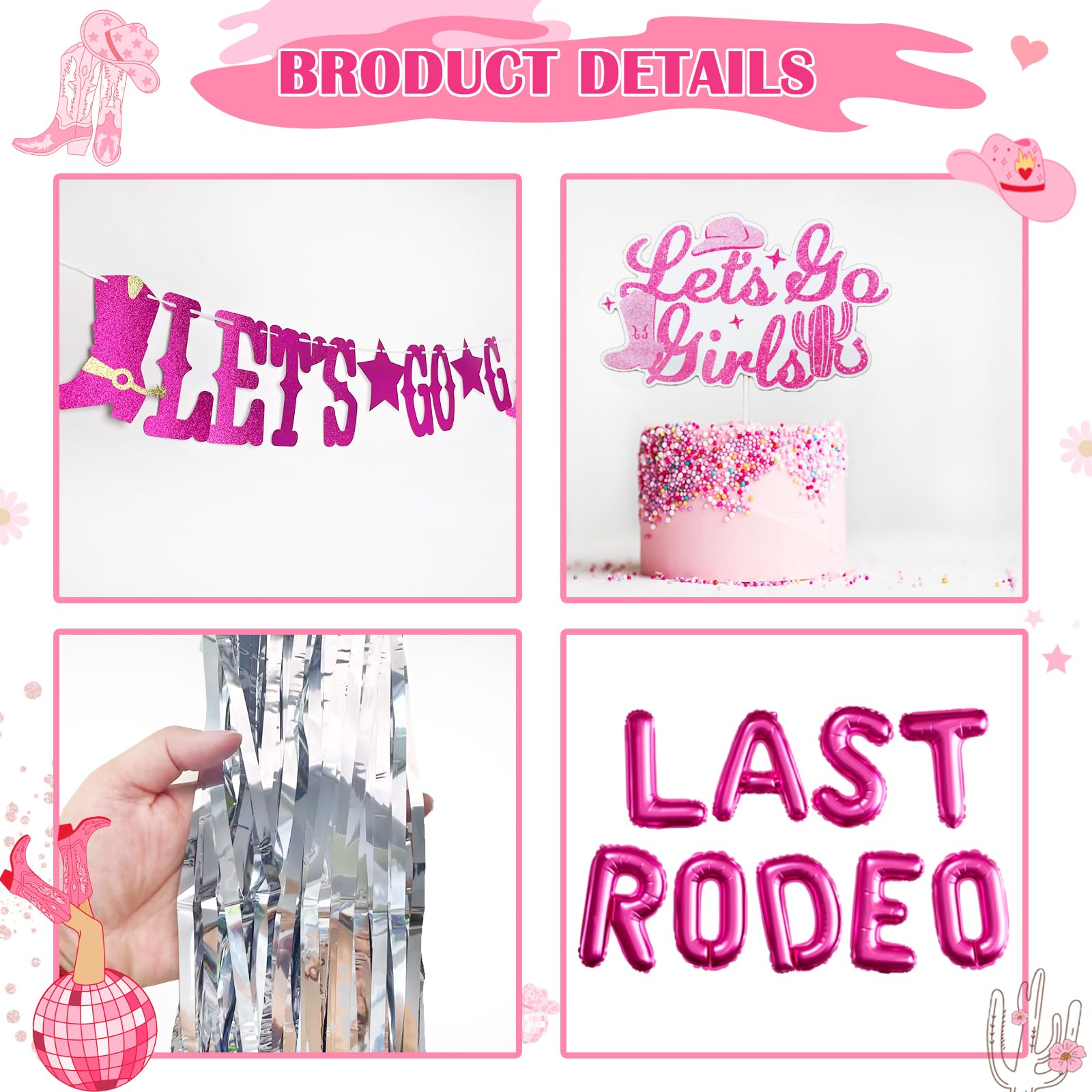 Party Inspo Last Rodeo Bachelorette Party Decorations, Cowgirl Bachelorette Party Decorations, Pink Nashville Western Lets Go Girls Bridal Shower, Fringe Curtain Balloon Banner Cake Topper