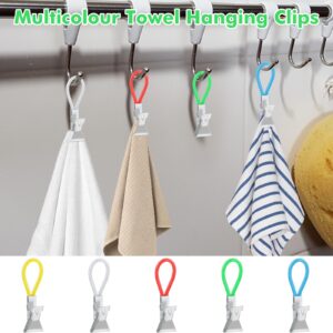 Yuanchu 20 Pcs Tea Towel Clips, Kitchen Towels Clips Metal Hanging Towel Clips with Hanging Loop Cloth Hook Clip Hangers Colourful for Home Kitchen Bathroom Cupboards Hanging Towels