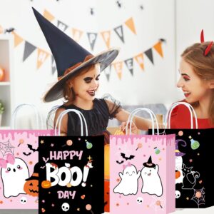 Keioy Halloween Paper Gift Bags 24 Pack, Halloween Themed Treat Bags with 4 Unique Designs (6 Pcs Each) for Happy Boo Day, Pumpkin Gifts, Ghost Party Favors, Perfect Halloween Goody Bags for Parties