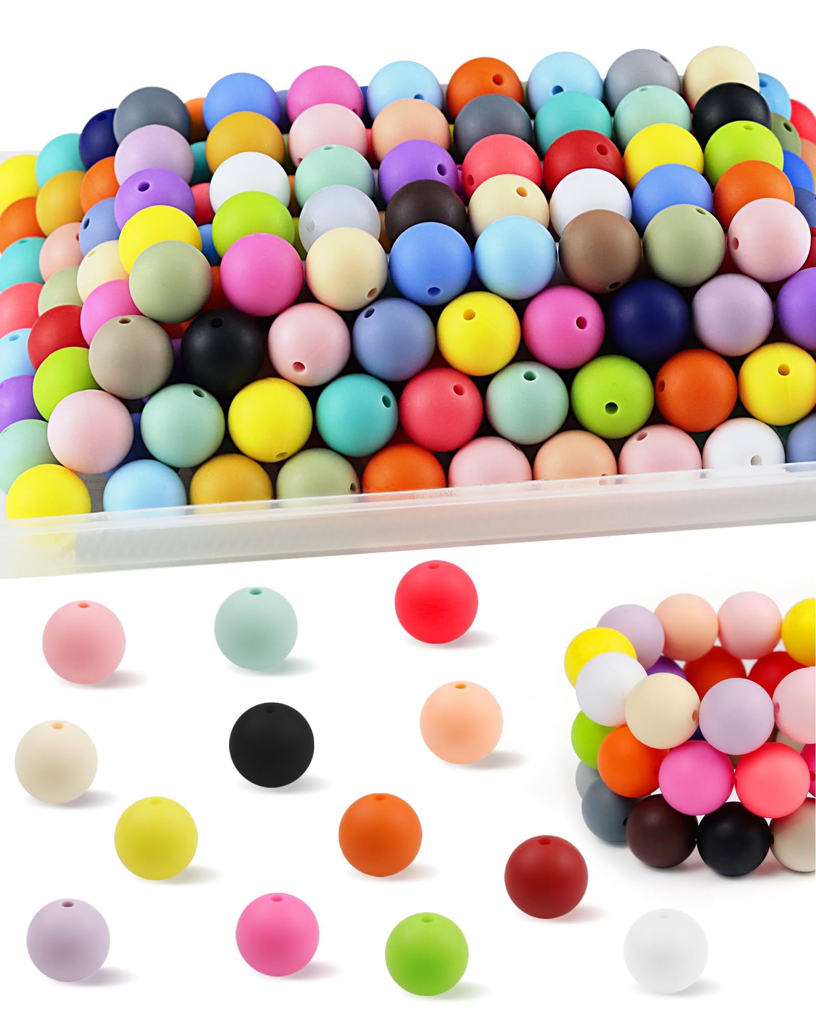 150PCS FIVEIZERO Silicone Beads, 30 Colors 15mm Silicone Beads Bulk for Keychain Making,Focal Beads Rubber Round Bulk Beads Mixed Color Silicone Beads for DIY Crafts Making