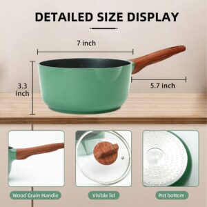 2 Quart Sauce Pan with Lid, Non Stick Saucepan Pot for Cooking with Pour Spout and Handle for Stove,Induction,Gas,Non Toxic,PFOA Free (Granite, green)