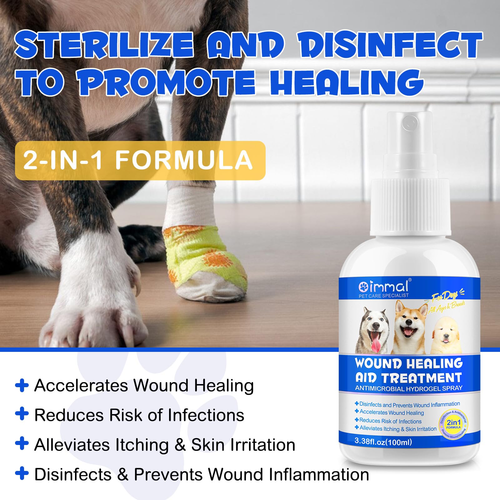 Dog Wound Care Spray - Wound Aid Treatment for Dogs Supports Skin Wound Repair, Dog Irritated Skin & Itchy Skin Relief, Pet Supplies Gentle Wound Care Spray for Dogs - 3.38 Fl.oz / 100ml