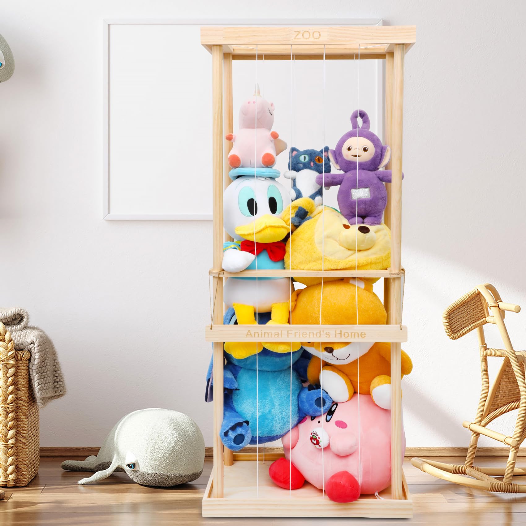 Upgrade Stuffed Animal Storage, Stuffed Animal Storage Zoo with Bottom, Wooden Stuffed Animal Storage, Large Stuffed Animal Cage, Gift for Playroom, Bedroom, Living Room