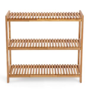 victory relax 3-tier shoe rack for entryway,acacia wood shoe rack, free standing shoe racks for indoor & outdoor, stackable shoe organizer for closet