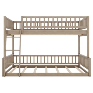 ATY Full XL Over Queen Bunk Bed, Convertible Wooden Bedframe with Ladder and Guardrails, Can Bed Seperated into 2Beds, for Kids Bedroom, Dorm, No Spring Needed, 84.7" L x 63.7" W x 58.3" H,Natural