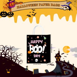 Keioy Halloween Paper Gift Bags 24 Pack, Halloween Themed Treat Bags with 4 Unique Designs (6 Pcs Each) for Happy Boo Day, Pumpkin Gifts, Ghost Party Favors, Perfect Halloween Goody Bags for Parties