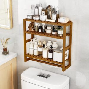 galood over the toilet storage bathroom organizers and storage shelves adjustable 3 tiers floating shelves for wall mounted shelves with hanging rod (brown)