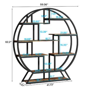 Tribesigns Bookshelf, Round Bookshelves Etagere Bookcase, 63 Inch Industrial Wood Book Shelf with Staggered Shelves, Rustic Open Shelving Organizer Rack Display Shelf for Home Office, Living Room