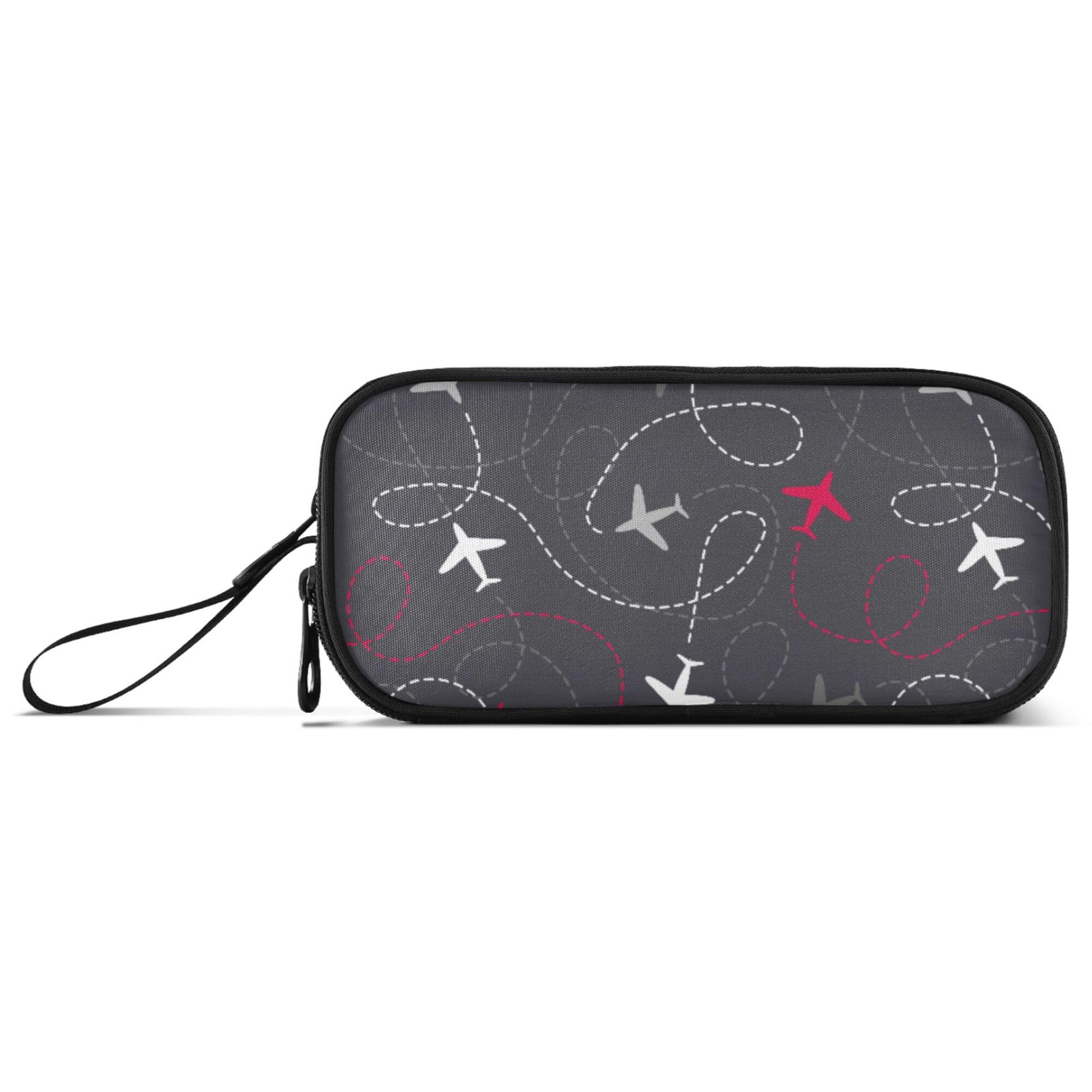 Fisyme Travel Airplanes Pencil Case Large Capacity Pen Box Makeup Pouch Holder Organizer Stationery Bag for School Office College Traval Adults