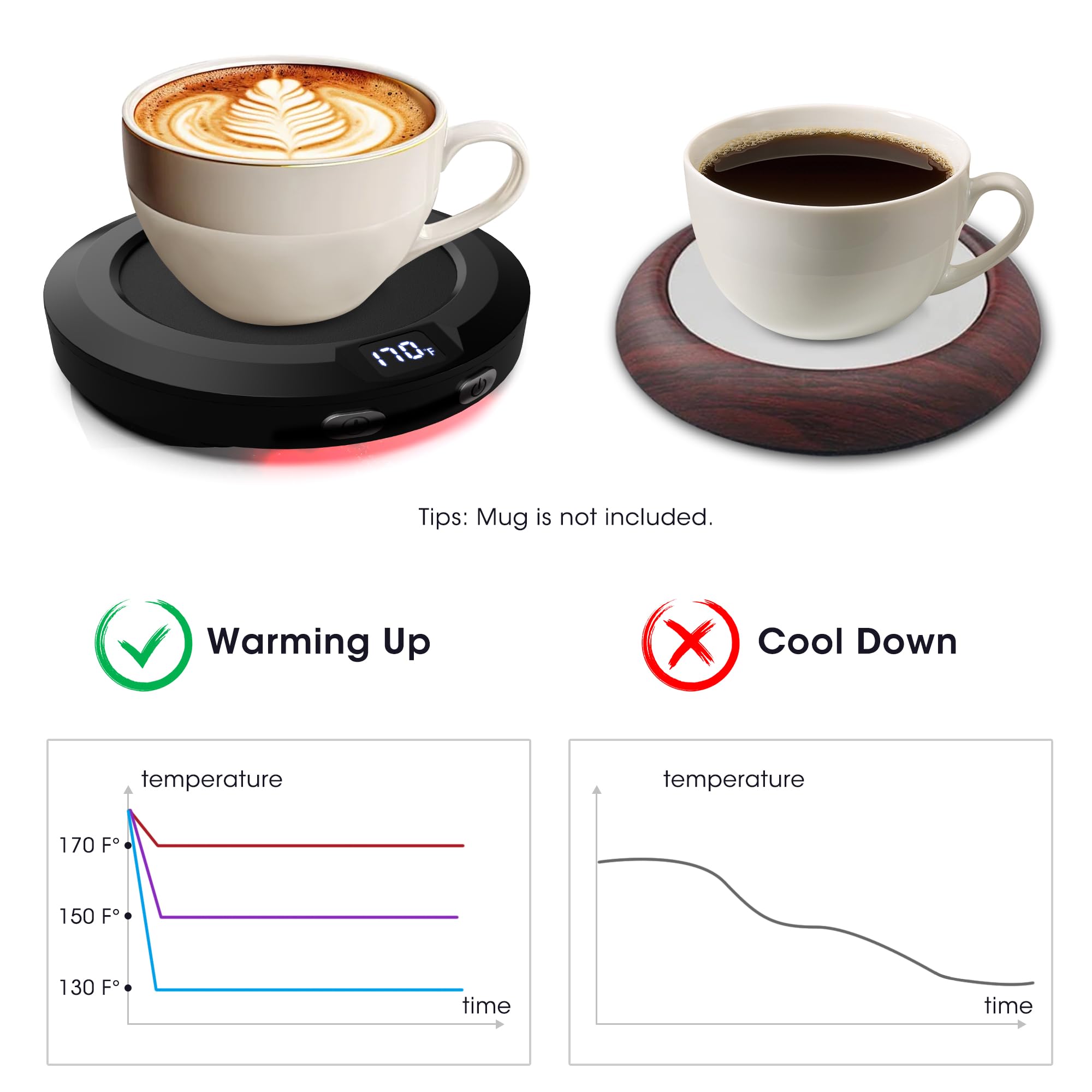 MXMZHXU Mug Warmer, 30W Coffee Mug Warmer with 3 Temp Setting & Ambient Light, 2-12 Timer Smart Cup Warmer for Desk Candle Warmer Plate for Beverage Coffee Tea Milk