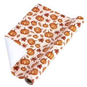 RUSPEPA Fall Wrapping Paper Roll - Mini Roll - Pumpkin Design Great for Thanksgiving, Autumn, Holiday and Party - 17 Inches X 32.8 Feet