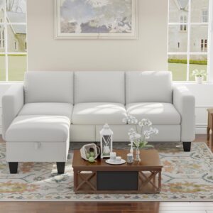 Woyomeub Sectional Sofa Couches for Living Room 78" L Shaped Sofas with Storage Ottoman Small 3 Seater Couch Velvet Fabric, Beige