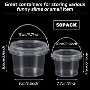 RHBLME 50 PACK Slime Containers with Lids and Handles, 20 PACK 17oz Clear Slime Bucket and 30 PACK 10oz Small Bucket, Clear Slime Storage Case for Slime DIY Art Craft Small Items Part Material