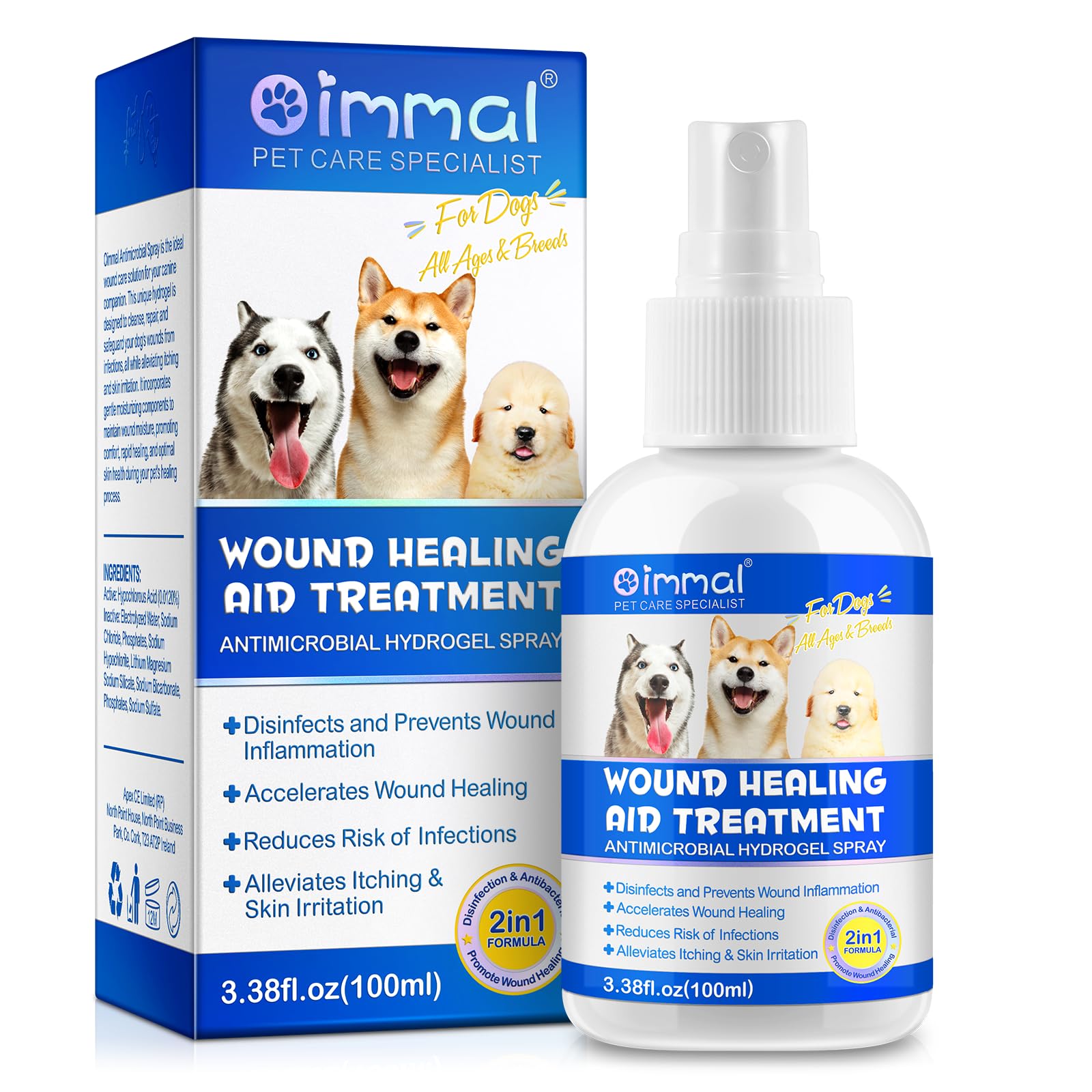 Dog Wound Care Spray - Wound Aid Treatment for Dogs Supports Skin Wound Repair, Dog Irritated Skin & Itchy Skin Relief, Pet Supplies Gentle Wound Care Spray for Dogs - 3.38 Fl.oz / 100ml