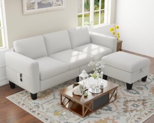 woyomeub sectional sofa couches for living room 78" l shaped sofas with storage ottoman small 3 seater couch velvet fabric, beige