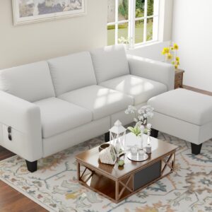 Woyomeub Sectional Sofa Couches for Living Room 78" L Shaped Sofas with Storage Ottoman Small 3 Seater Couch Velvet Fabric, Beige