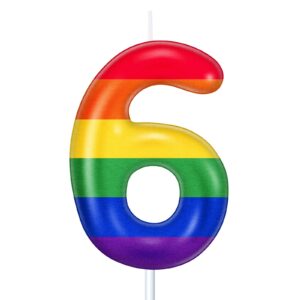 tondiamo rainbow number candle birthday cake topper birthday candle number cake topper candle for cake for boys girls kids party supplies rainbow ornament decorations (number 6)