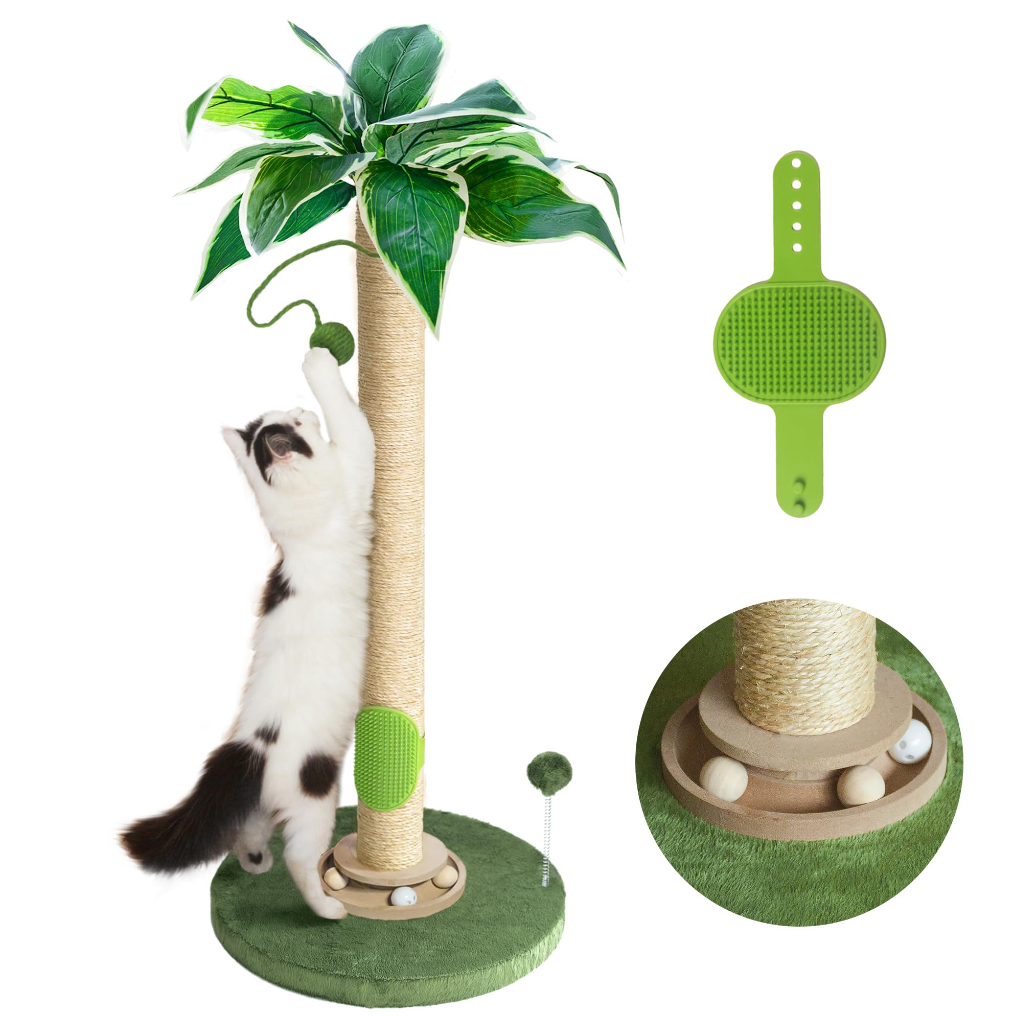 Cat Scratching Post 35'' Cat Scratcher Tall Scratching Posts for Indoor Cats with Cat Toy and Interactive Ball Self Groomer for Kittens Adults Cats