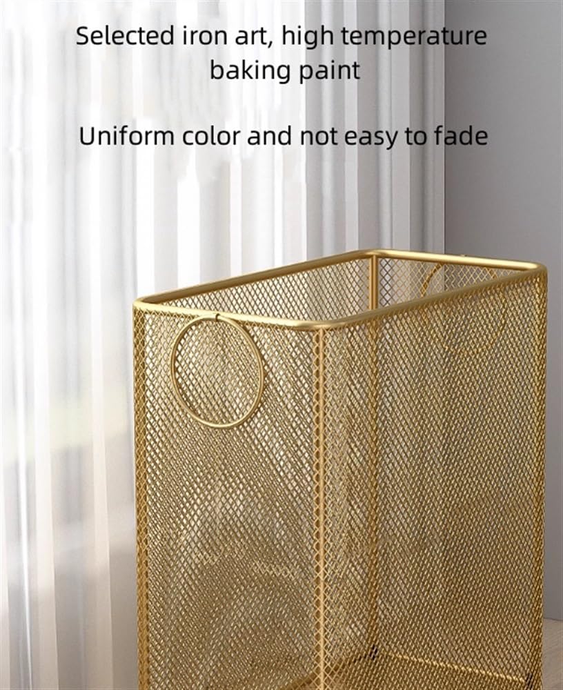 Laundry Hamper with Handles & Rolling Wheels, Metal Laundry Basket with Wheels, Light Luxury Style Laundry Hamper, for Bathroom,Laundry Room（Size:16.9 * 9.1 * 17.7in） (Color : Gold)