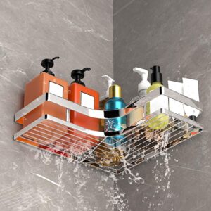 Shower Caddy Shelf, Stainless Steel Bathroom Corner Shelf No Drilling Corner Bath Organizer with Non Marking Adhesives for Home