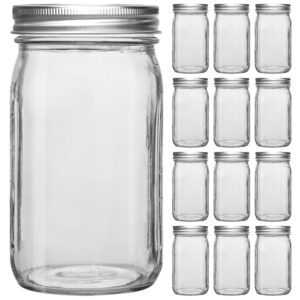 ltzmcmy mason jars 32 oz,12 pack quart mason jars wide mouth with lids,32oz glass canning jars for centerpieces,food storage,meal prep,overnight oats,fermenting