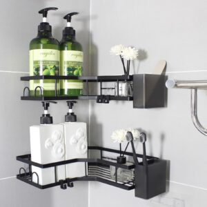 feekalife corner shower caddy shower organizers adhesive no drilling bathroom shelves for storage shower organization shower caddy home decor kitchen carbon steel 2 pack black