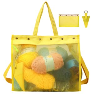 knitting bag large yarn storage organizer,crochet bags and totes,yarn bags for crocheting,crochet storage bags for crochet hooks,knitting needles,knit bags for crochet lovers,mother's day gift(yellow)