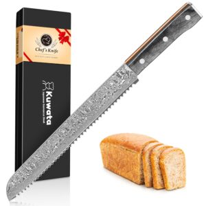 bread knife, 10inch multifunction serrated knife, vg10 damascus steel bread cutting knife for homemade bread, razor sharp edge for efficient slicing sourdough bread, bagels, cake