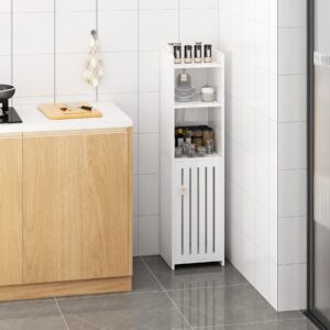 POBOMULI Small Bathroom Storage Cabinet, Narrow Bathroom Organizers with Door and Open Shelf for Toilet Bathroom Small Spaces, White