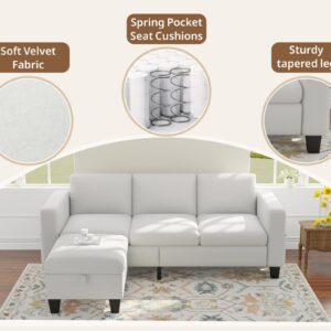 Woyomeub Sectional Sofa Couches for Living Room 78" L Shaped Sofas with Storage Ottoman Small 3 Seater Couch Velvet Fabric, Beige