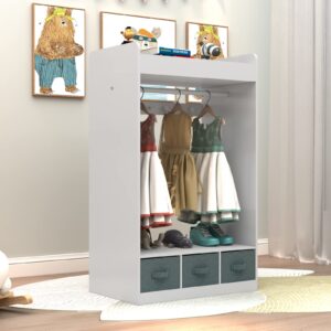 shyneer dress up storage with mirror, girls armoire with non-woven drawers, open costume closet with hanging rack (white)