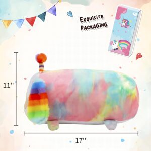 Easfan Rainbow Birthday Dog Plush Body Pillow Puppy Soft Toy Stuffed Animals, Birthday Gifts for Boys Girls, 17 inches