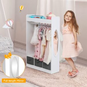 Shyneer Dress Up Storage with Mirror, Girls Armoire with Non-Woven Drawers, Open Costume Closet with Hanging Rack (White)