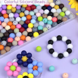 150PCS FIVEIZERO Silicone Beads, 30 Colors 15mm Silicone Beads Bulk for Keychain Making,Focal Beads Rubber Round Bulk Beads Mixed Color Silicone Beads for DIY Crafts Making