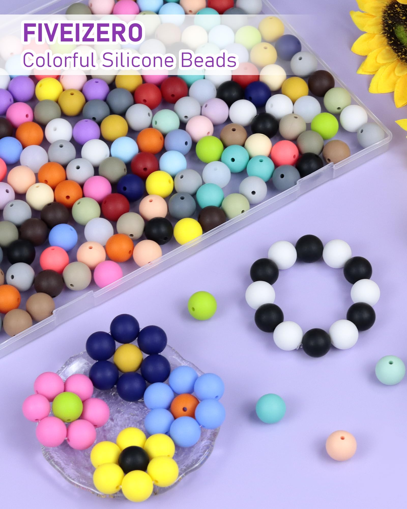 150PCS FIVEIZERO Silicone Beads, 30 Colors 15mm Silicone Beads Bulk for Keychain Making,Focal Beads Rubber Round Bulk Beads Mixed Color Silicone Beads for DIY Crafts Making