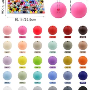 150PCS FIVEIZERO Silicone Beads, 30 Colors 15mm Silicone Beads Bulk for Keychain Making,Focal Beads Rubber Round Bulk Beads Mixed Color Silicone Beads for DIY Crafts Making