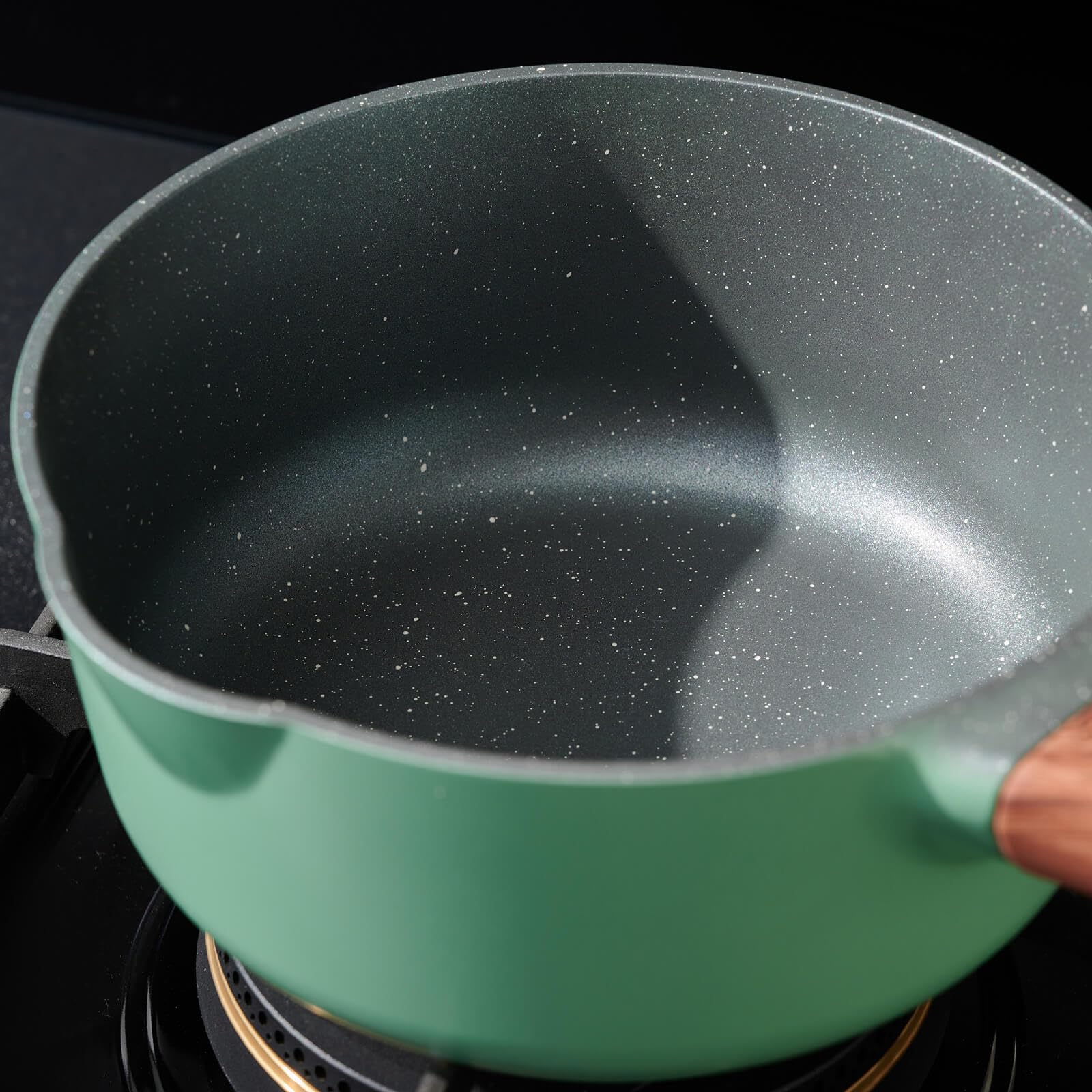 2 Quart Sauce Pan with Lid, Non Stick Saucepan Pot for Cooking with Pour Spout and Handle for Stove,Induction,Gas,Non Toxic,PFOA Free (Granite, green)