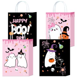 keioy halloween paper gift bags 24 pack, halloween themed treat bags with 4 unique designs (6 pcs each) for happy boo day, pumpkin gifts, ghost party favors, perfect halloween goody bags for parties